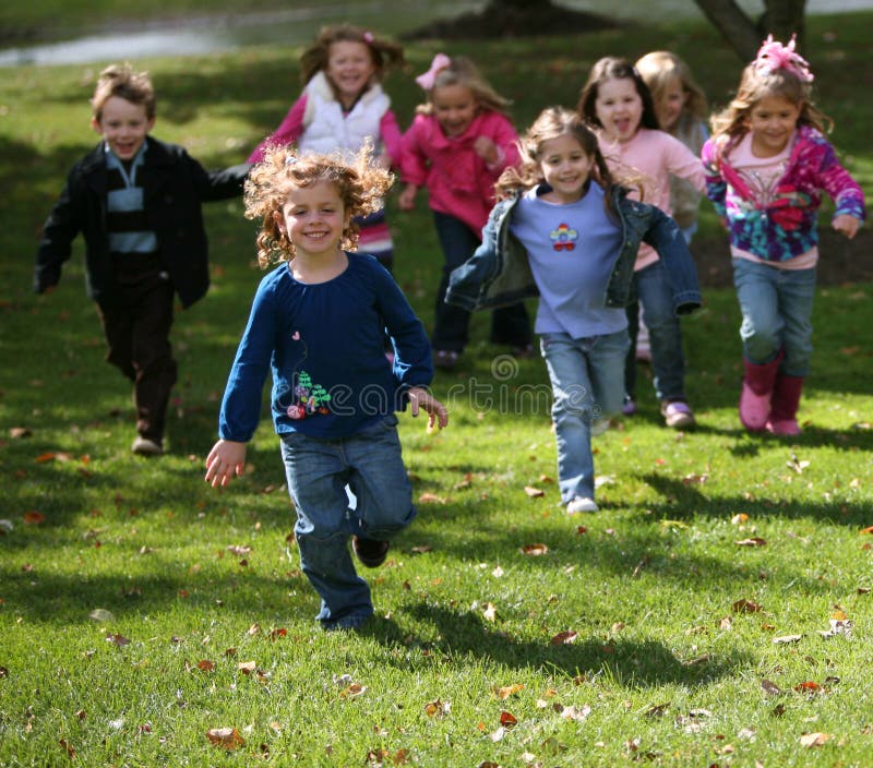 Diverse running kids stock image. Image of fall, girls - 16596965