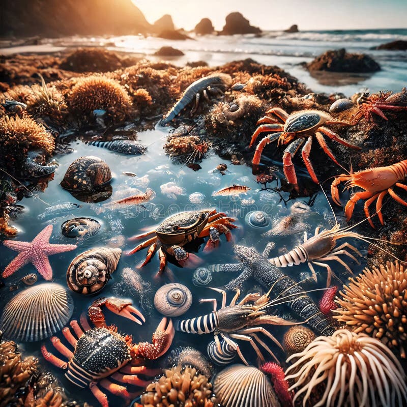 Diverse Sea Creatures on the Beach Generative for AI Stock Illustration ...