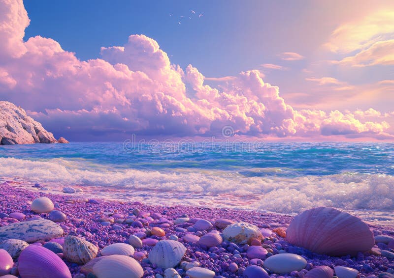 Diverse Seashell Collection Set Against the Backdrop of a Beautiful ...