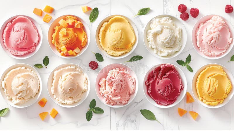 Diverse Selection of Fruit Gelato Flavors Presented in a Visually ...