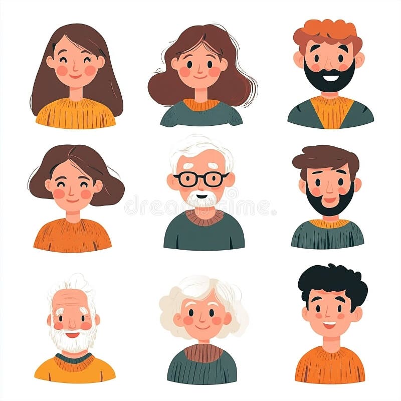 Diverse Set of Flat Style People Avatar Illustrations for Online and ...