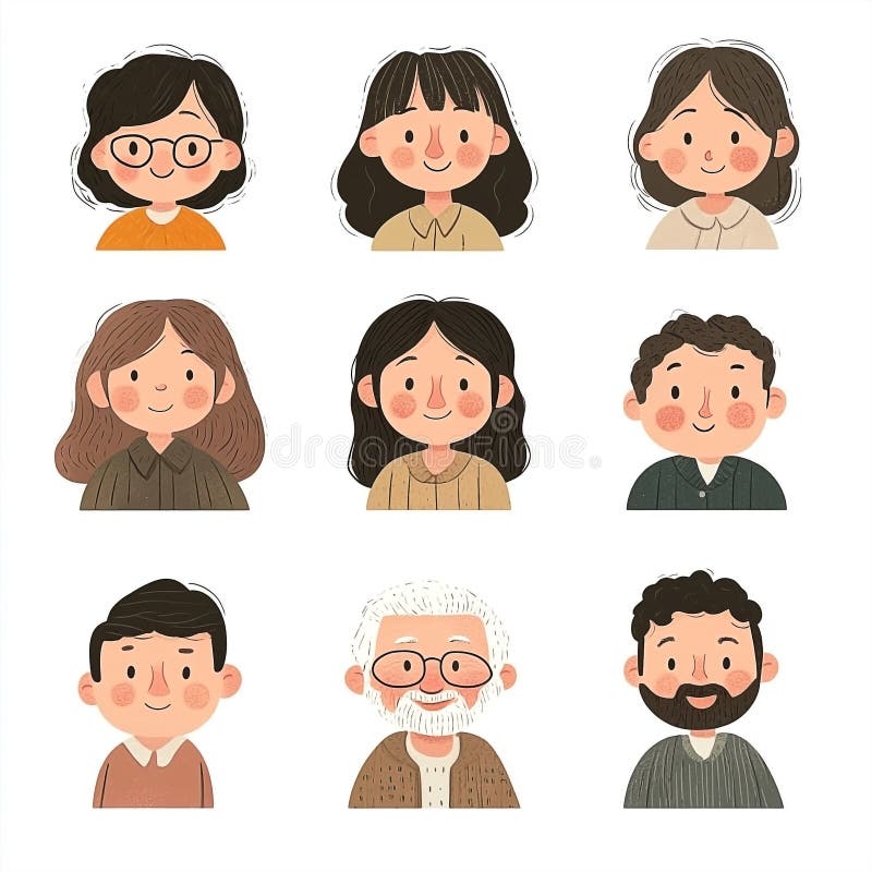 Diverse Set of Nine Flat Style Avatar Illustrations Depicting People of ...
