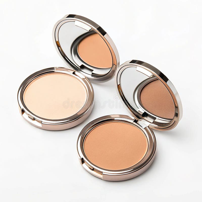 Pressed Powder Compact Set in Various Shades on White Background Stock ...