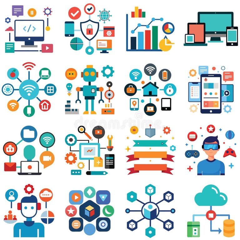 Diverse Set of Technology and Connectivity Icons Representing Modern ...