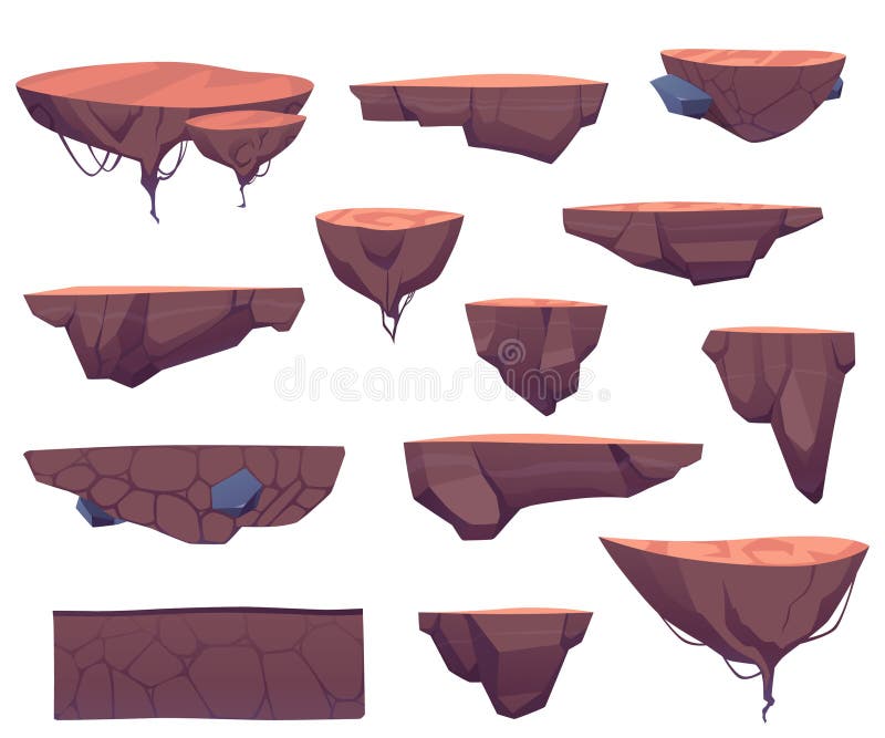 Set of Floating Land Platforms Vector Illustrations for Games Stock ...