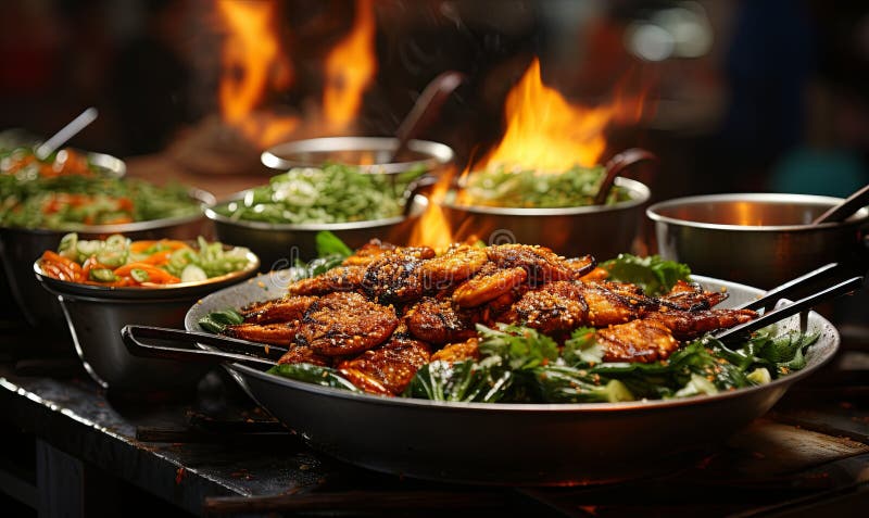 Diverse Spread of Food Items on Table Stock Image - Image of dinner ...