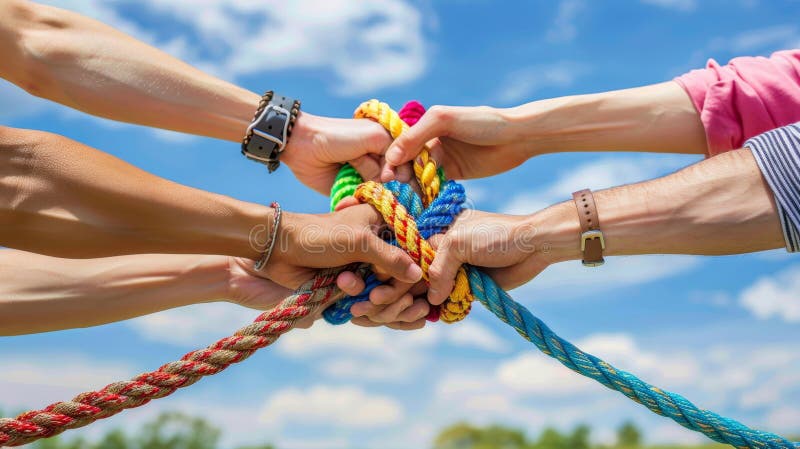 Diverse Strength United in Teamwork, Colorful Ropes Forming a Network ...