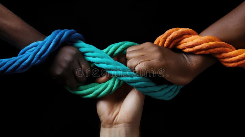 Diverse Strengths Connect in Teamwork, Symbolized by a Team Rope. Ai ...