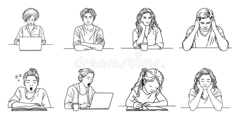 Diverse Student Expressions Set. Academic Emotions and Study Habits ...