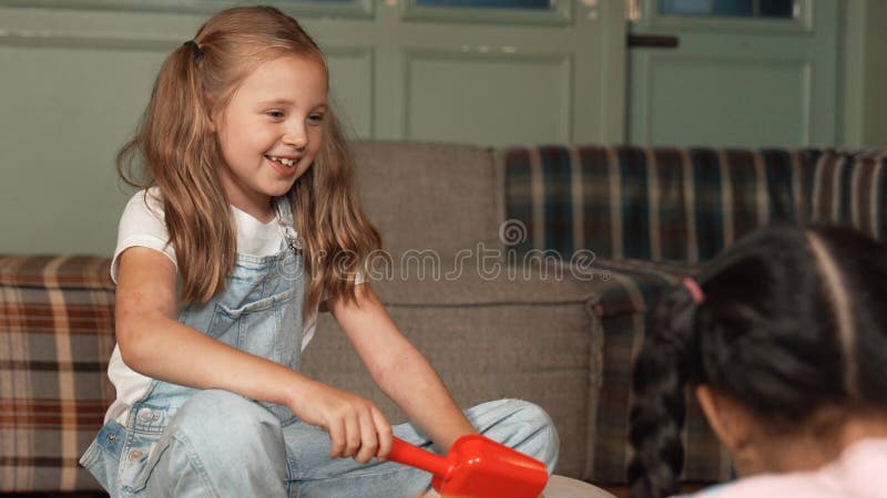 Diverse Student Playing Sand Box at Play Room. Creative Activity ...