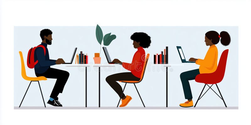 Diverse Students Collaborate on Laptops in Modern Study Space: a ...