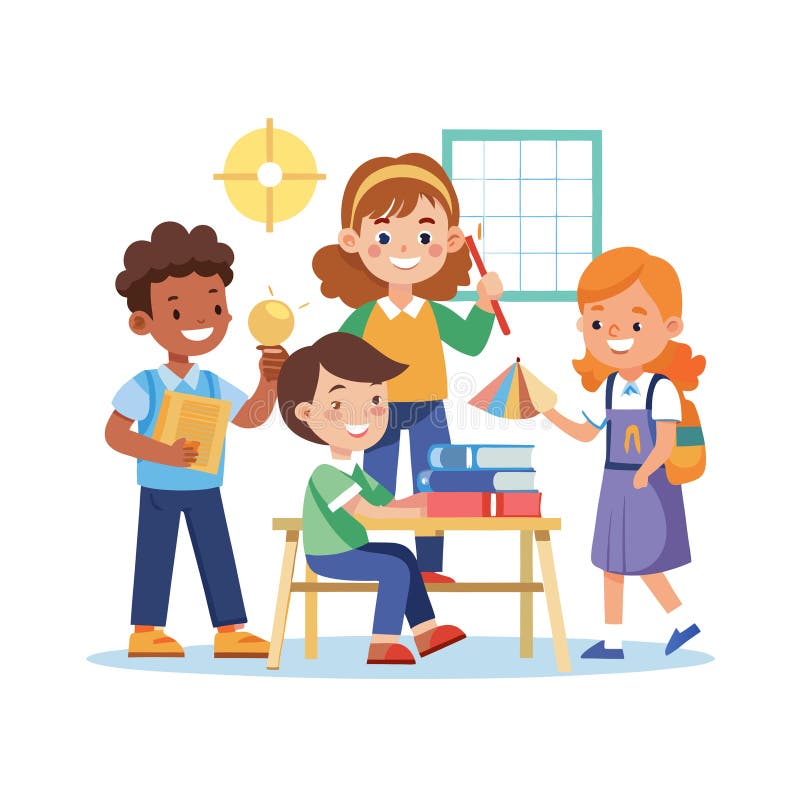 Diverse Students Collaborate on a School Project with Books and ...