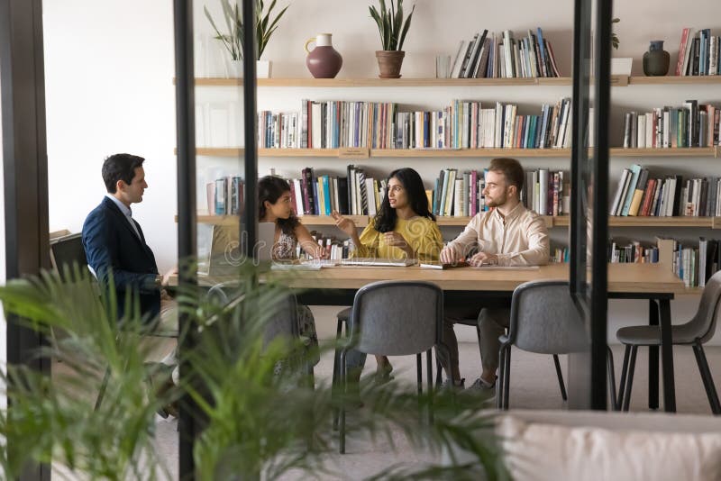 Diverse Students Discussing Training Project in Academic Meeting Room ...