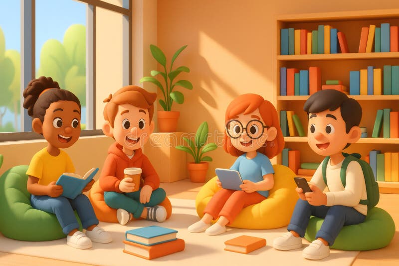 Diverse Students Enjoying Learning and Studying Together in a Modern ...