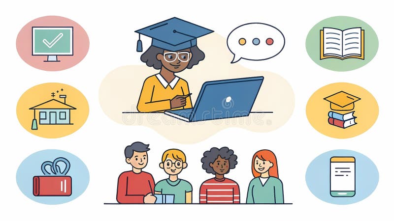 Student Learning Online with Laptop and Graduation Cap Stock ...