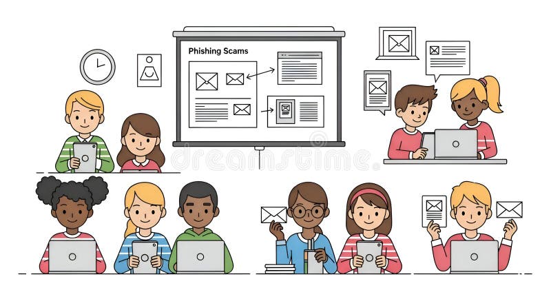 Diverse Students Learning about Phishing Scams Using Digital Devices ...