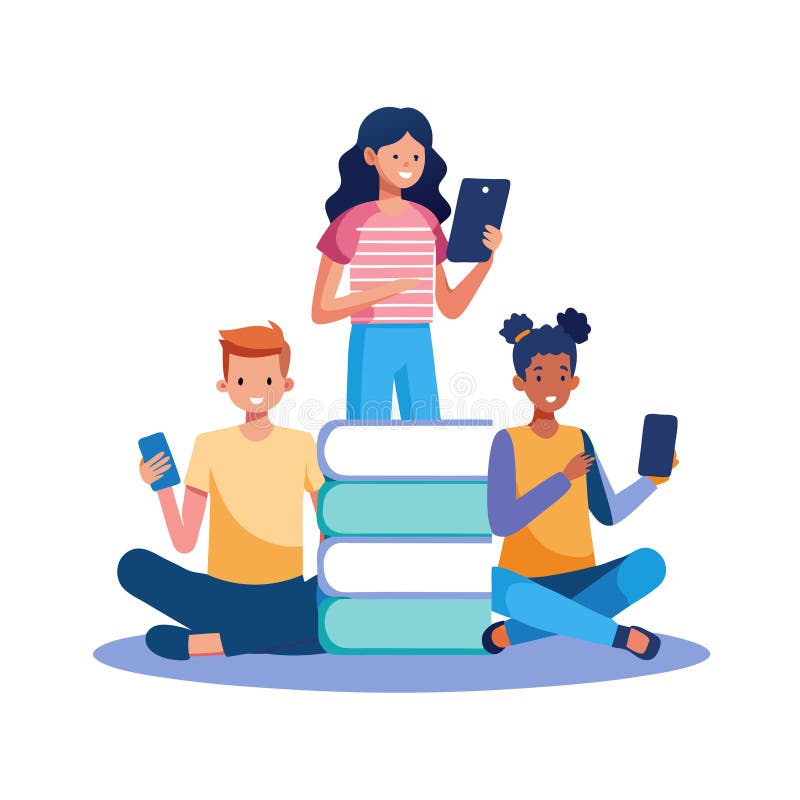 Diverse Students Reading and Using Technology Together with Books As a ...