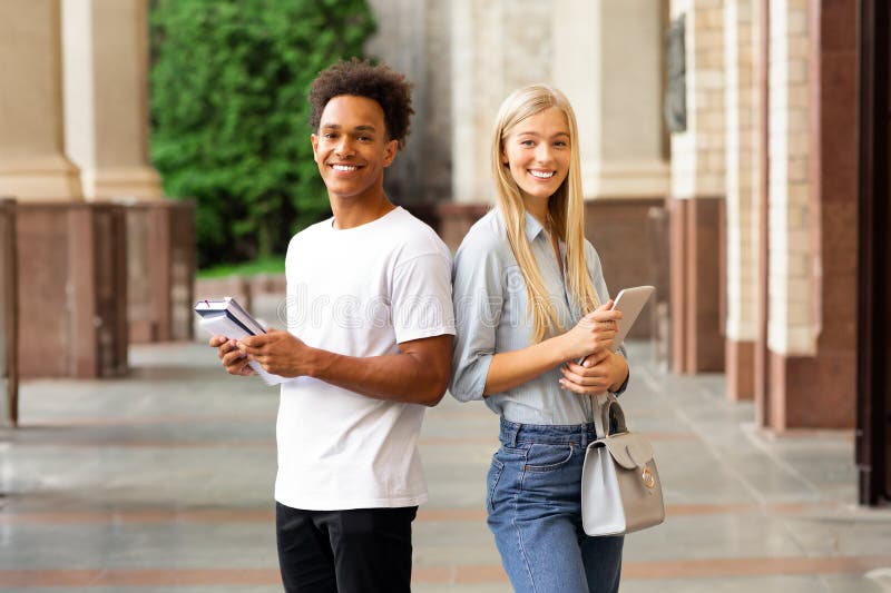 Diverse Students Resting in University Campus, Having Break Stock Image ...