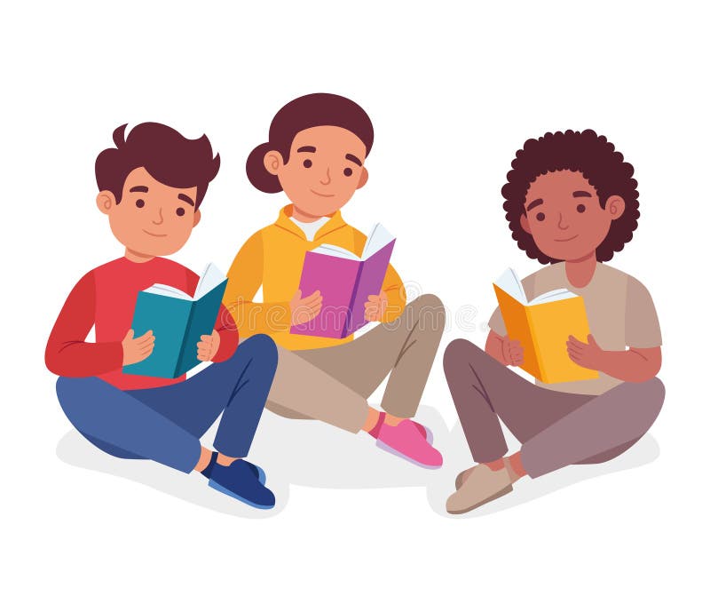 Diverse Students Reading stock illustration. Illustration of study ...