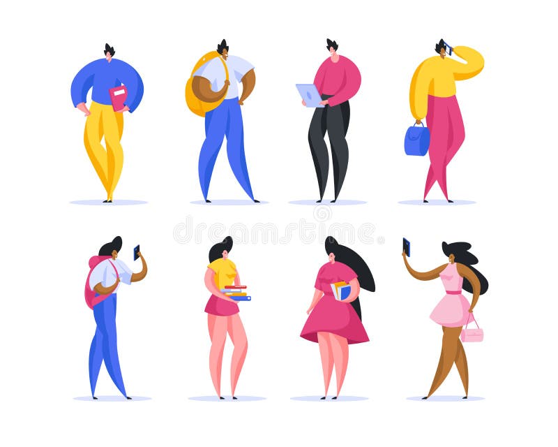 Diverse Students during University Studies. Flat Cartoon People Vector ...