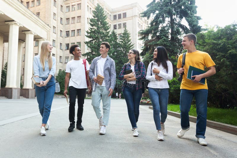 Diverse Students Walking Outside the College Building Stock Image ...
