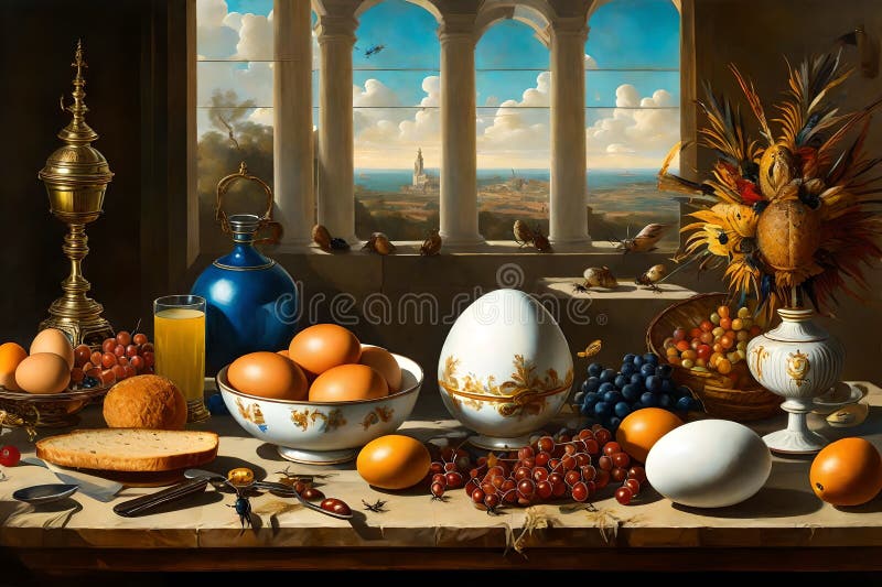 Diverse Table Spread with an Assortment of Eggs, Fruits, and Various ...
