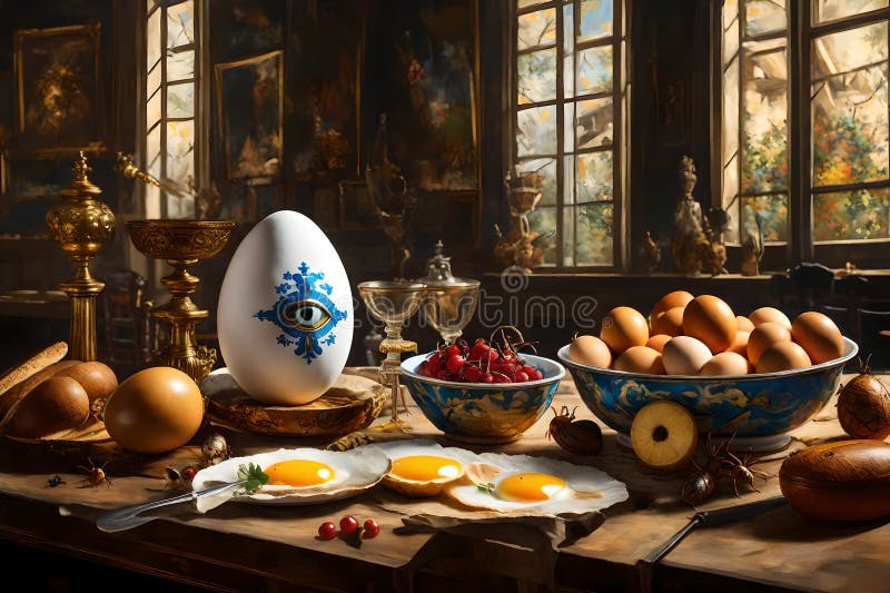 Diverse Table Spread with an Assortment of Eggs, Fruits, and Various ...