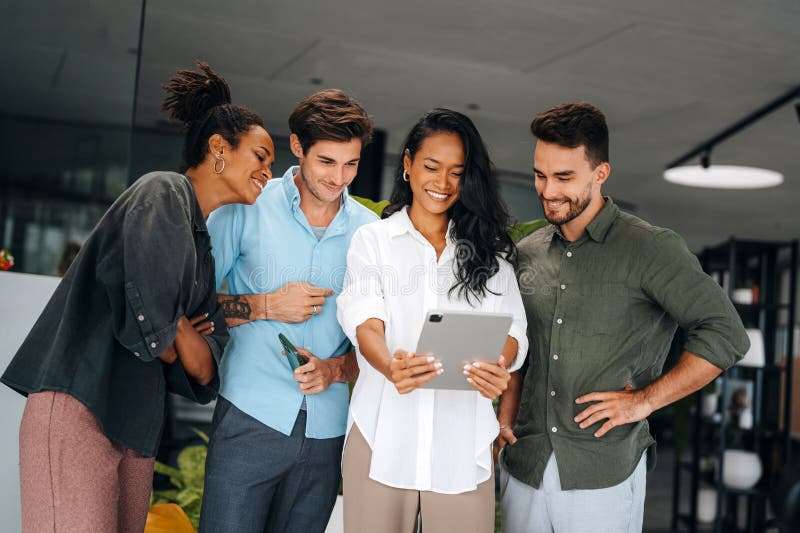 Diverse Talented Team Collaborates Effectively Bright Office Space ...