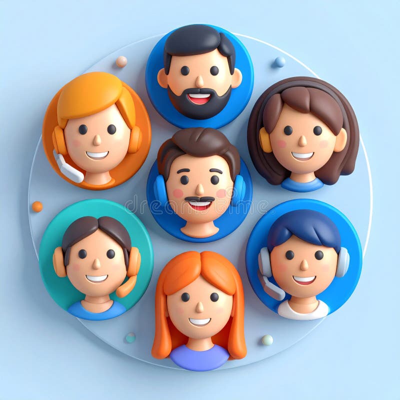 Diverse Team Avatars in a Circular 3D Illustration Stock Illustration ...