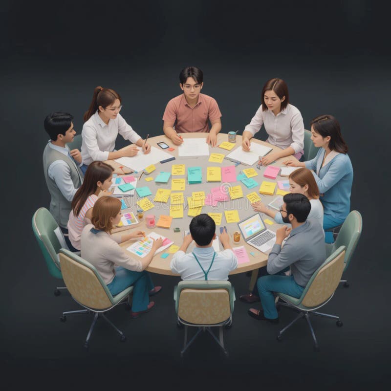 Diverse Team Brainstorming Ideas during Meeting at Round Table with ...