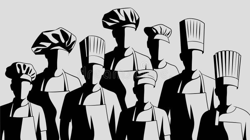 Diverse Team of Chefs Silhouettes in Chef Hats and Aprons Stock Vector ...