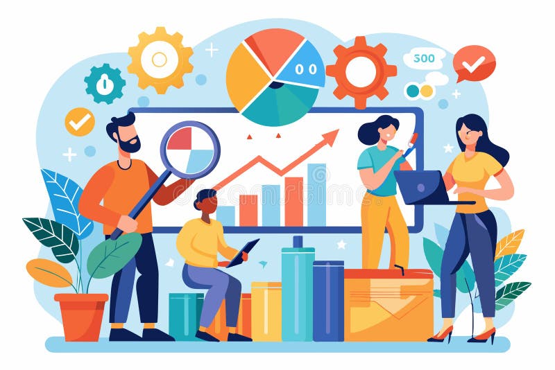 A Diverse Team Collaborates at a Modern Workspace, Analyzing Data ...