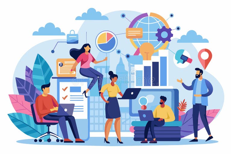 A Diverse Team Collaborates in a Vibrant Workspace, Sharing Ideas and ...