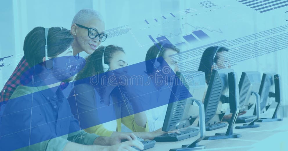 Diverse Team Collaborating on Computers, Analyzing Digital Data in ...