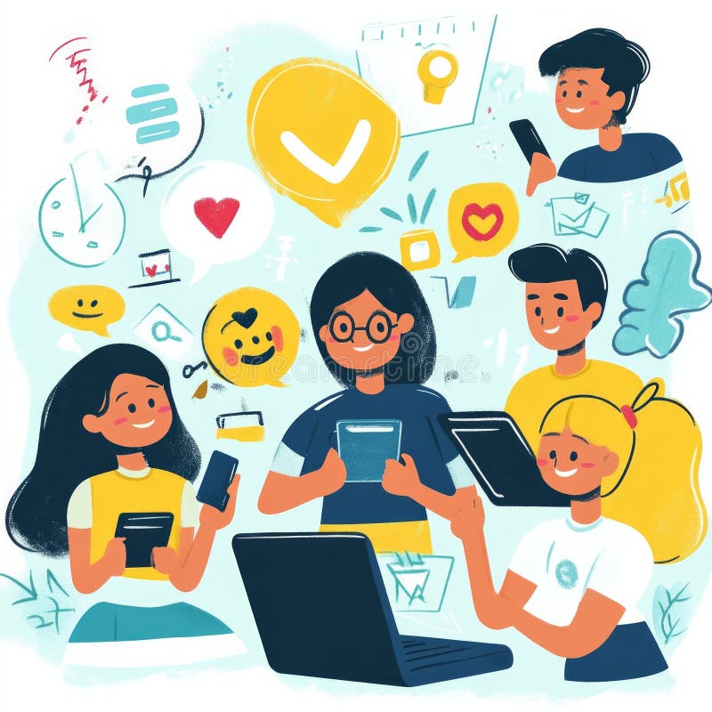 Diverse Group Cartoon People Digital Devices Stock Photos - Free ...