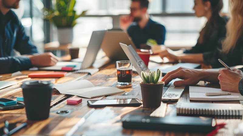 Diverse Team Collaborating in Modern Office Setting Stock Illustration ...