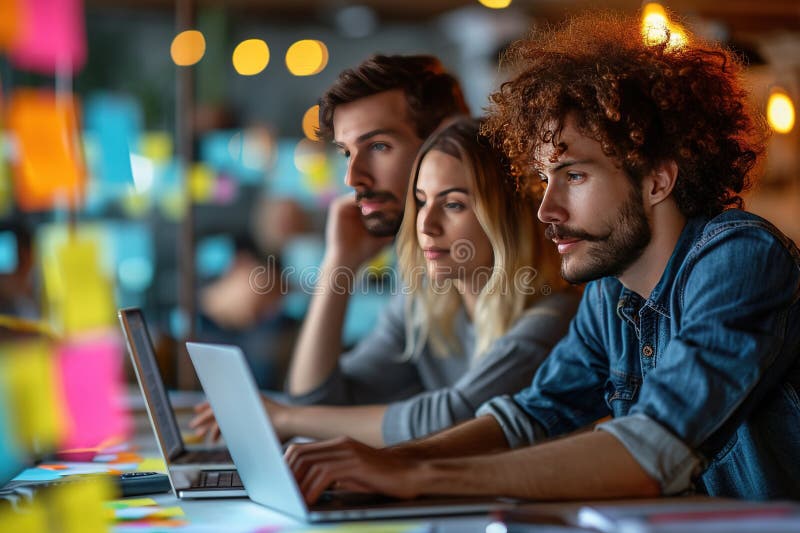 Diverse Team Collaborating in Modern Office Space, Focused Group of ...