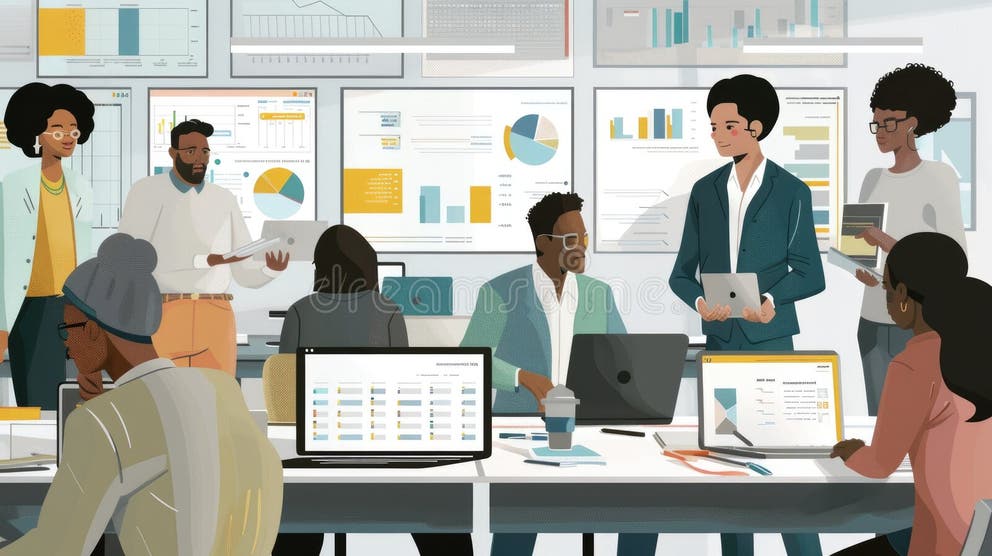 Diverse Team Collaborating in Modern Office, Using Technology and ...