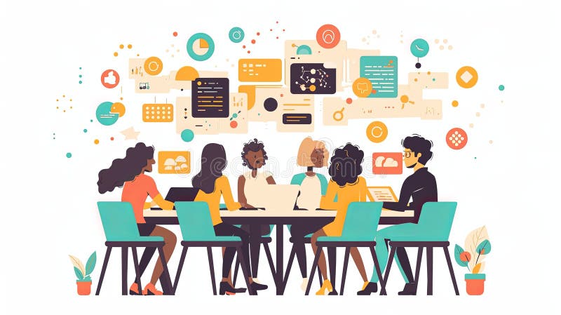 Diverse Team Collaborating in Modern Office Workspace with Digital ...