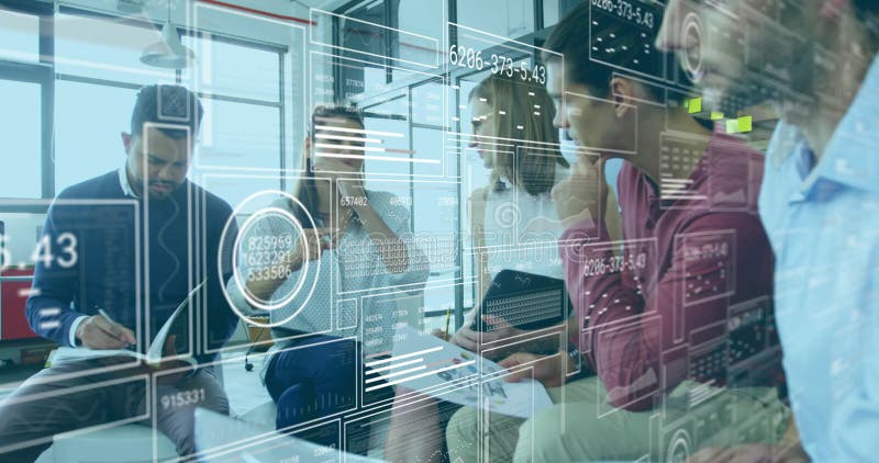 Diverse Team Collaborating in Office with Digital Data Processing ...