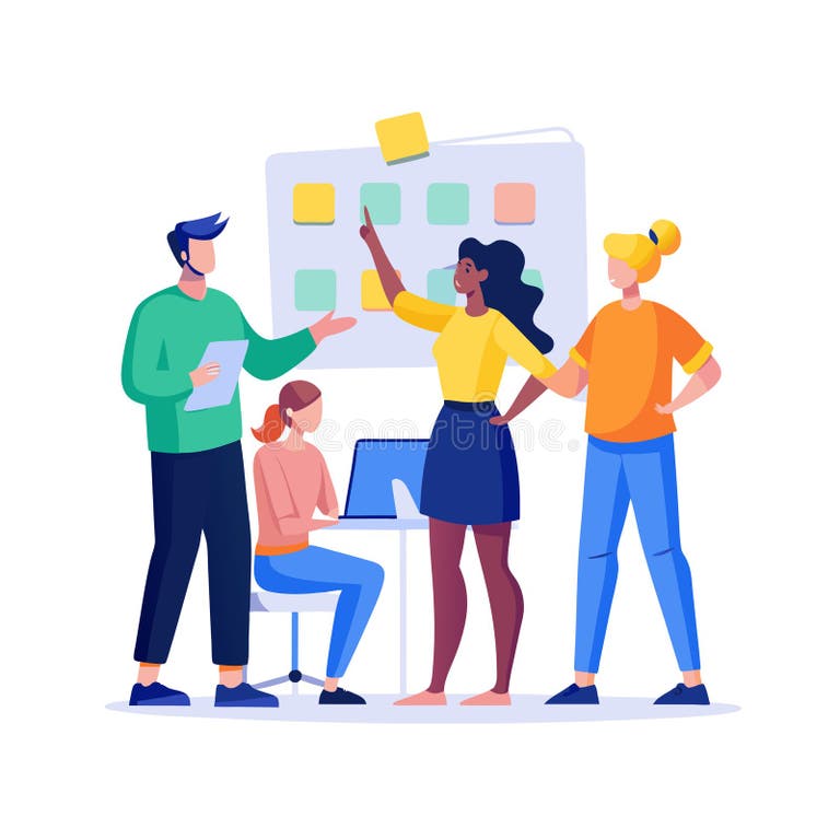 Diverse Team Collaborating on Project with Sticky Notes and Laptop in ...