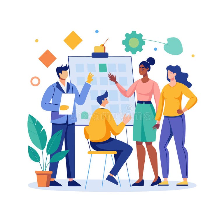 Diverse Team Collaborating on Project Timeline Using Sticky Notes on a ...