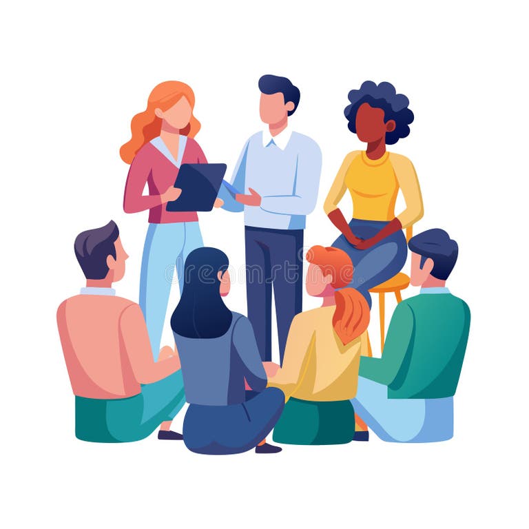 Diverse Team Collaboration Illustration: Group Discussion with Digital ...