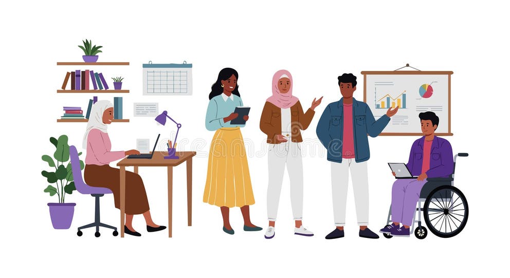 Diverse Team Collaboration in Office Setting with Disabled Member and ...