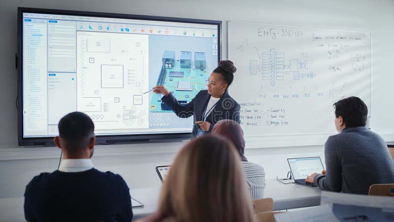 Diverse Team of Computer Design Students Listening To Black Teacher on ...