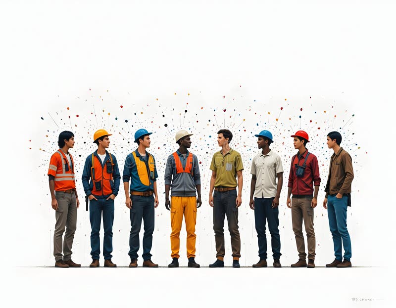 Group of Construction Workers Standing Together with Confetti Stock ...