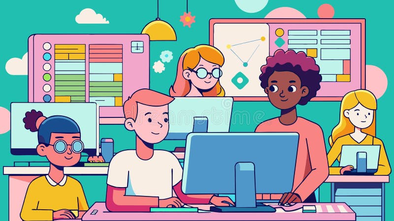 Diverse Team in Creative Office Workspace Illustration Stock Image ...