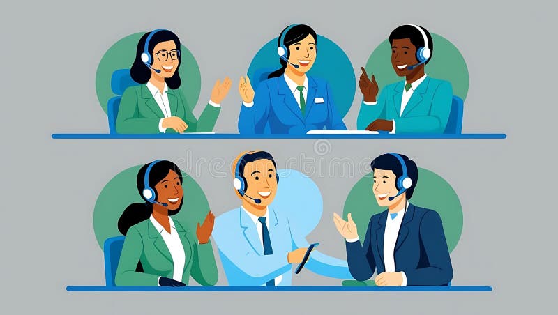 Diverse Customer Service Team Engaging in Conversation with Headsets in ...