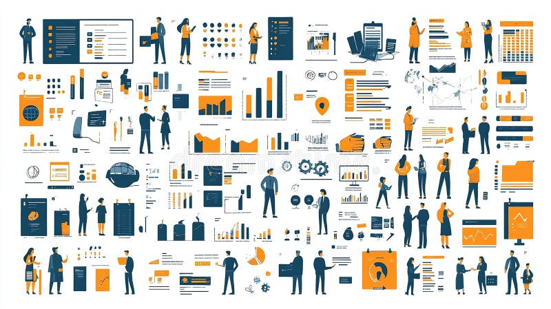 Diverse Team Data Analysis Infographic Elements White Background Stock ...