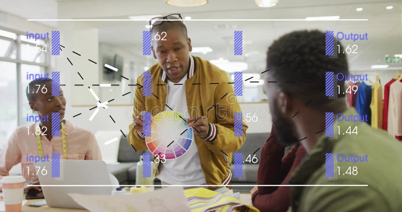 Diverse Team Discussing Color Palette With Data Processing Animation Overlay Stock Video Video